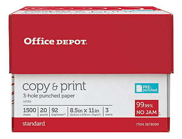 Office Depot 3 Hole Punched Multi Use Printer Copy Paper 3 Reams White ...