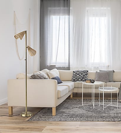 Adesso Cove 2 Light Tree Floor Lamp 62 34 H Natural RattanAntique Brass ...
