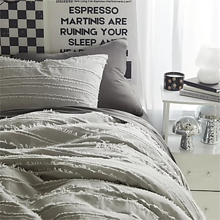 Dormify Juliette Eyelash Fringe Comforter and Sham Set FullQueen Gray ...