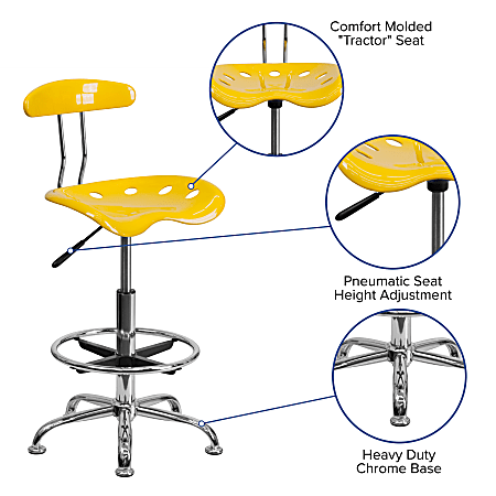 Flash Furniture Vibrant Chrome Drafting Stool with Tractor Seat Orange ...