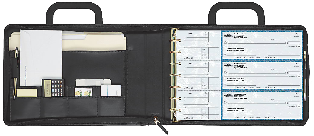 Clarke Custom Bonded Leather 7 Ring Check Case Black - Office Depot