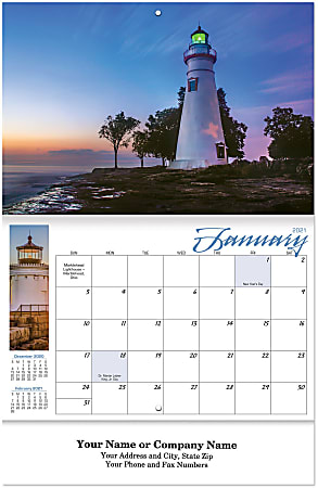 Lighthouses Stitched Wall Calendar - Office Depot