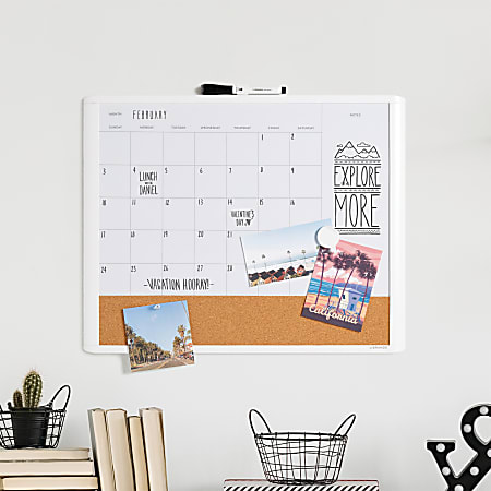 U Brands Magnetic Dry Erase Monthly Calendar Board With Cork Bulletin ...