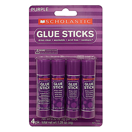 Scholastic Glue Sticks 0.32 Oz. Purple Pack Of 4 - Office Depot