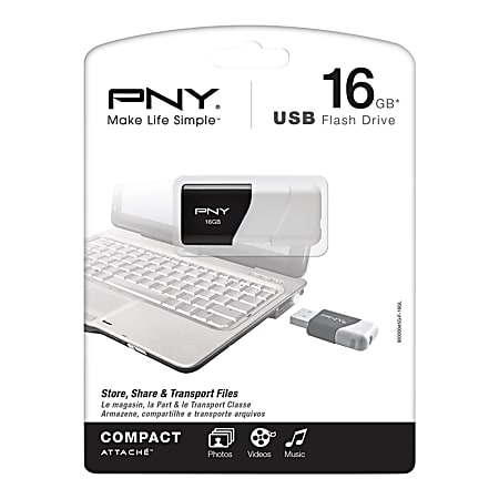PNY Compact Attache USB Flash Drive 16GB Black - Office Depot