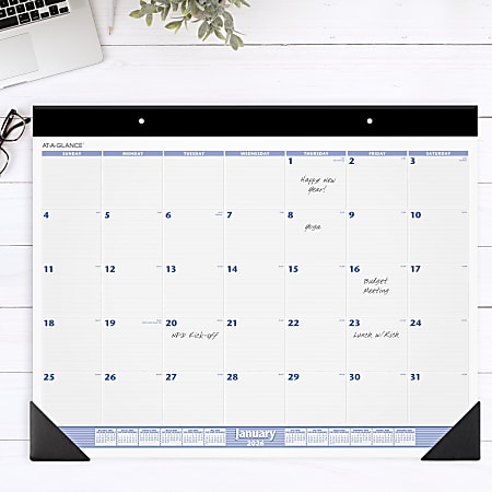 AT A GLANCE 2026 Monthly Desk Pad Calendar Blue and Gray Large 24 x 19 ...