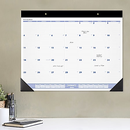 AT A GLANCE 2026 Monthly Desk Pad Calendar Blue and Gray Large 24 x 19 ...