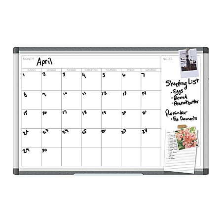 U Brands PINIT Magnetic Dry Erase Monthly Calendar Board 36 X 24 Silver ...