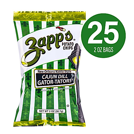 Zapps Potato Chips Cajun Dill Gator Tator Kettle Style 2.0 Oz Case Of ...