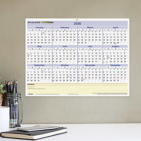 AT A GLANCE QuickNotes 2026 Reversible Erasable Monthly Yearly Wall ...