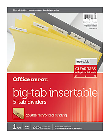 Office Depot Brand Insertable Dividers With Big Tabs Buff Clear Tabs 5 ...