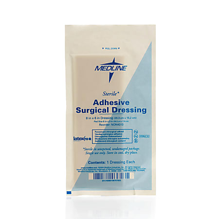 Medline Sterile Surgical Adhesive Dressings 6 x 8 Gray 25 Dressings Per ...