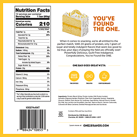 ONE Lemon Cake Protein Bars 2.12 Oz Box Of 12 Bars - Office Depot