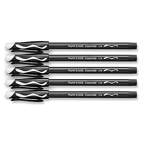 Paper Mate EraserMate Ballpoint Pens Pack of 5 Medium Point 1.0 mm ...