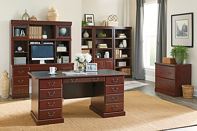 Sauder Heritage Hill 65 W Double Pedestal Writing Desk Classic Cherry ...