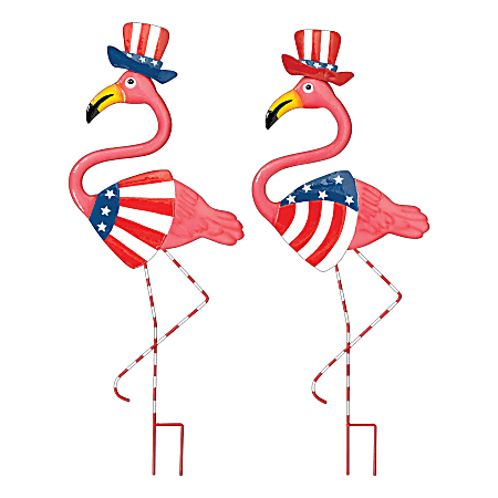 Amscan Patriotic Flamingo Metal Yard Sign, 35"H x 14"W x 2"D, Multicolor