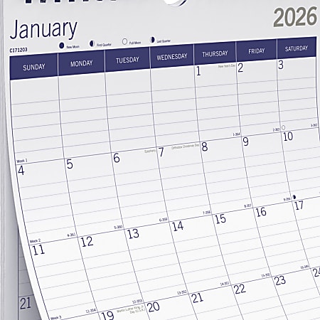 2026 Blueline DuraGlobe Monthly Wall Calendar 12 x 17 BlueWhite January ...