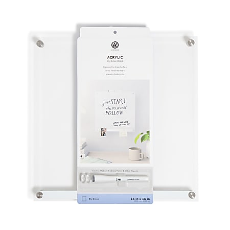 U Brands Acrylic Dry Erase Board With Magnetic Bulletin Bar 16 x 16 ...