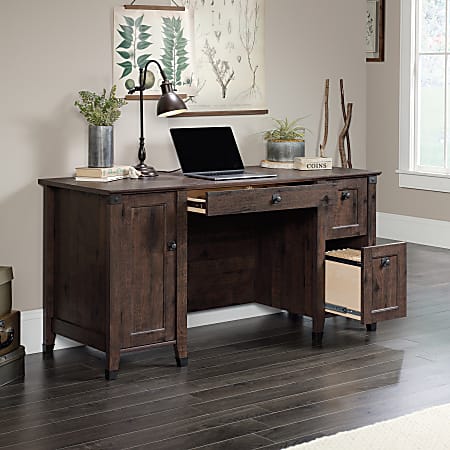 Sauder Carson Forge 60 W Computer Desk Coffee Oak - Office Depot