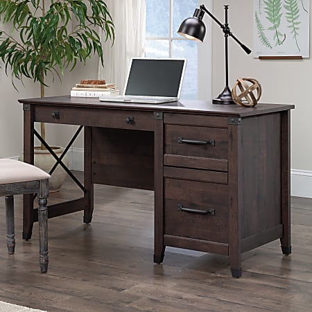 Sauder Carson Forge 54 W Single Pedestal Computer Desk Coffee Oak ...