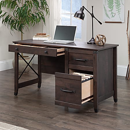 Sauder Carson Forge 54 W Single Pedestal Computer Desk Coffee Oak ...