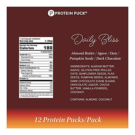 Protein Puck Daily Bliss Almond Chocolate Chip 24 1.34 oz - Office Depot