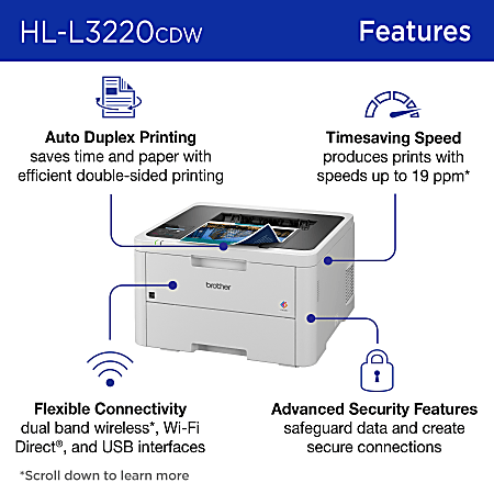 Brother HL L3220CDW Wireless Compact Digital Color Printer Laser ...