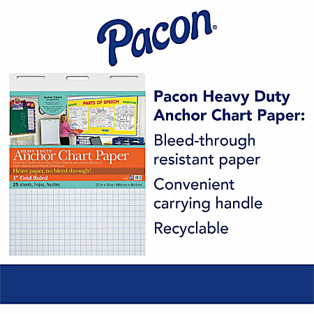 Pacon Heavy Duty Anchor Chart Paper 27 x 34 Grid Ruled 25 Sheets White ...