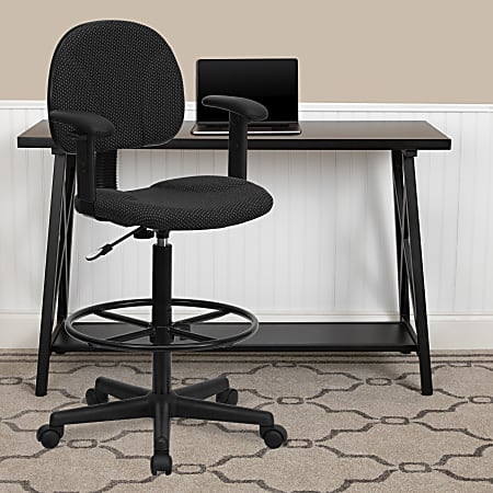 Flash Furniture Fabric Drafting Chair with Adjustable Arms Cylinders 22.5 27 H or 26 30.5 H Black