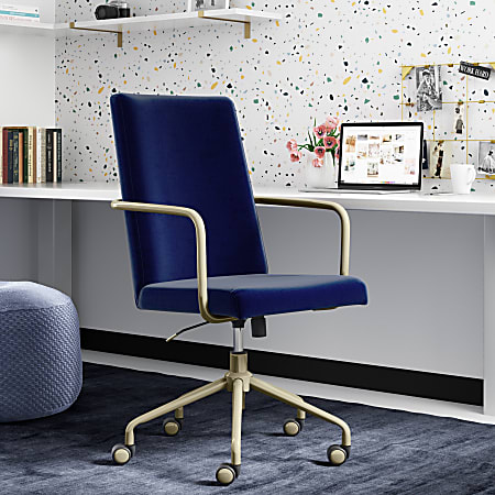 Elle D cor Giselle Modern Ergonomic Fabric Mid Back Home Office Desk Chair Navy BlueGold Office Depot