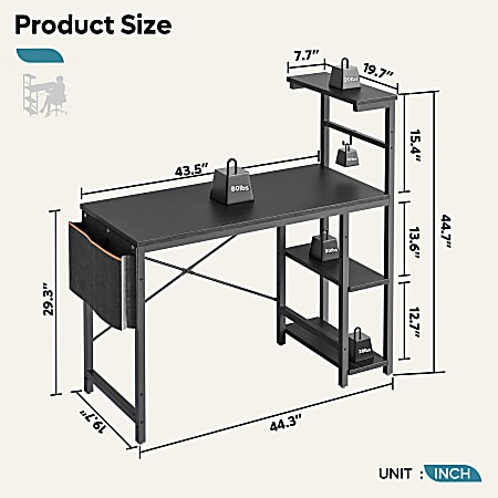 Bestier 45 W Computer Desk With LED Lights And 4 Tier Shelves Black ...
