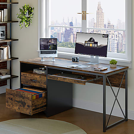 Bestier 56 W Office Computer Desk With Storage File Drawers And ...