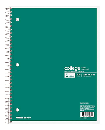 Office Depot Brand Wirebound Notebook 8 12 x 11 1 Subject College Ruled ...