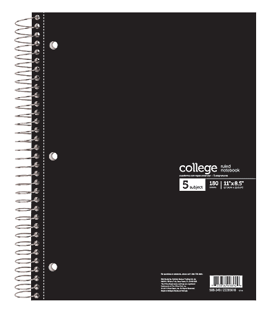 Office Depot Brand Wirebound Notebook 8 12 x 11 5 Subjects College ...