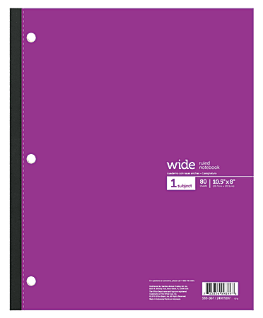 Office Depot Brand Wireless Notebook 8 x 10 12 Wide Ruled 80 Sheets ...