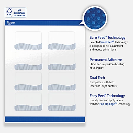 Avery Printable Labels With Sure Feed Technology S00 ETZ Rectangle 2 x ...
