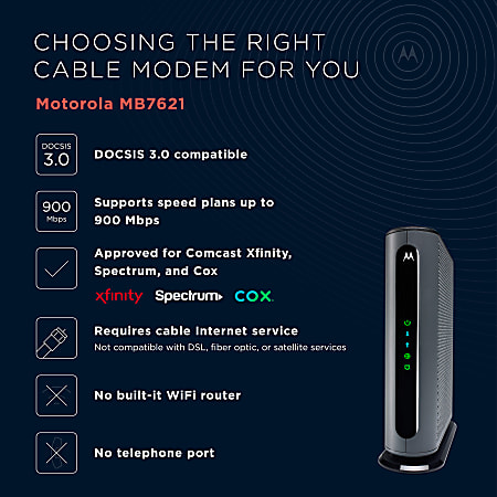 Motorola MB7621 24x8 Cable Modem 7.25 H x 2.25 W x 7.25 D - Office Depot