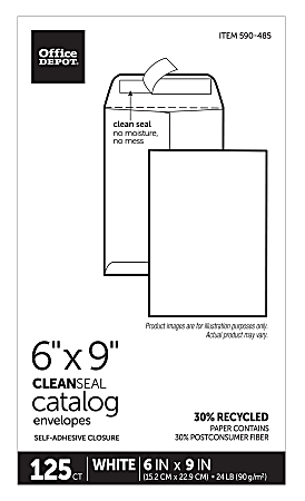 Office Depot Brand 6 x 9 Catalog Envelopes Clean Seal 30percent ...