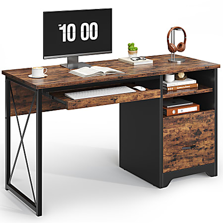 Bestier 48 Reversible Office Writing Computer Desk With File Drawer And ...