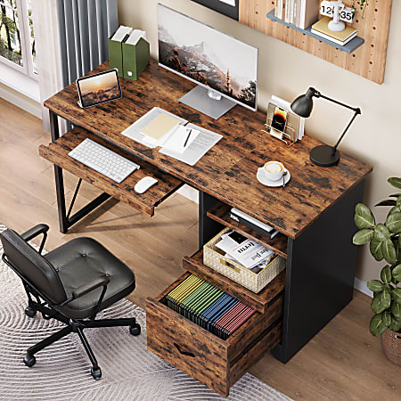 Bestier 48 Reversible Office Writing Computer Desk With File Drawer And ...
