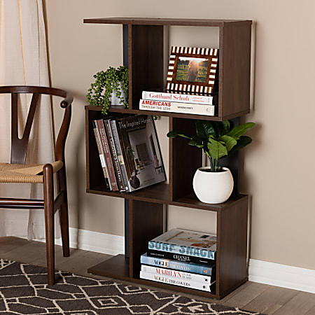 Baxton Studio Adelina Display Bookcase Walnut BrownDark Gray - Office Depot
