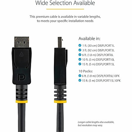 StarTech.com 6ft 2m DisplayPort 1.2 Cable 10 Pack 4K x 2K UHD VESA ...