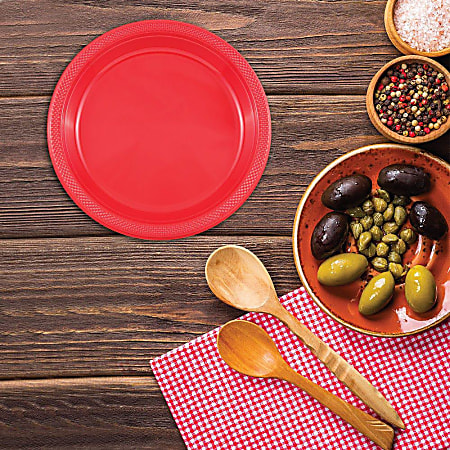 JAM PAPER Round Plastic Party Plates Medium 9 inch Red 20Pack - Office ...