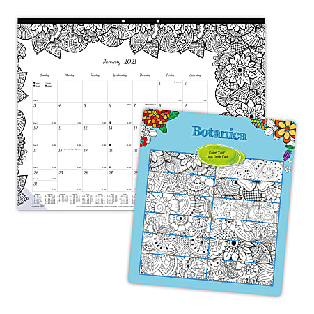 Blueline DoodlePlan Coloring Monthly Desk Pad Calendar 22 x 17 ...
