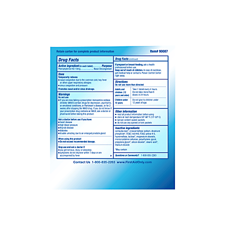PhysiciansCare Sinus Decongestant Congestion Medication 1 Tablet Per ...