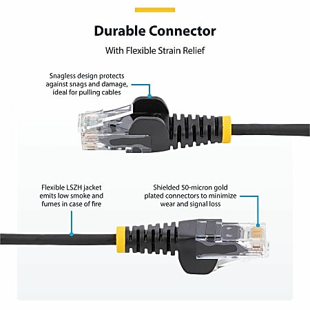 StarTech.com 6in CAT6 Cable Slim CAT6 Patch Cord Black Snagless RJ45 ...