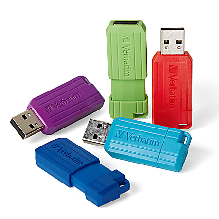 Verbatim PinStripe USB 2.0 Flash Drives 32GB Assorted Colors 5 Pack ...