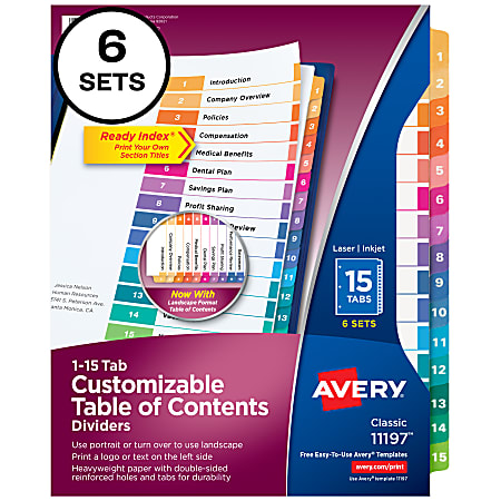 Avery Ready Index 1 15 Tab Binder Dividers With Customizable Table Of ...