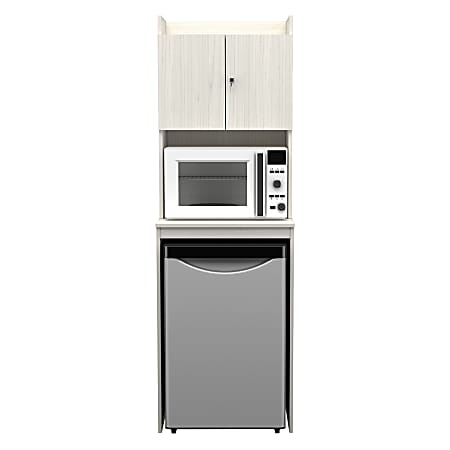 Inval 72 H Mini Fridge And Microwave Storage Cabinet Washed Oak Office Depot