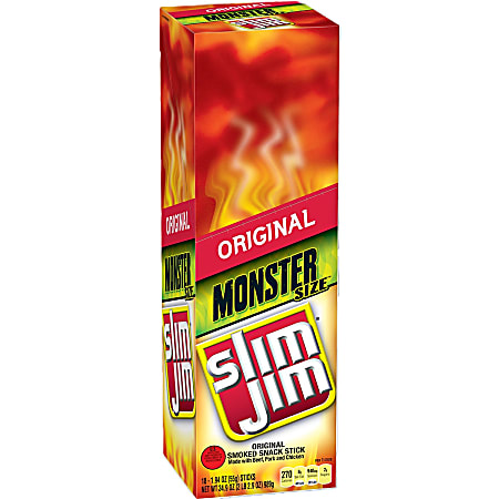 Slim Jim Monster Original Snack Sticks 1.94 Oz Pack Of 18 Snack Sticks ...